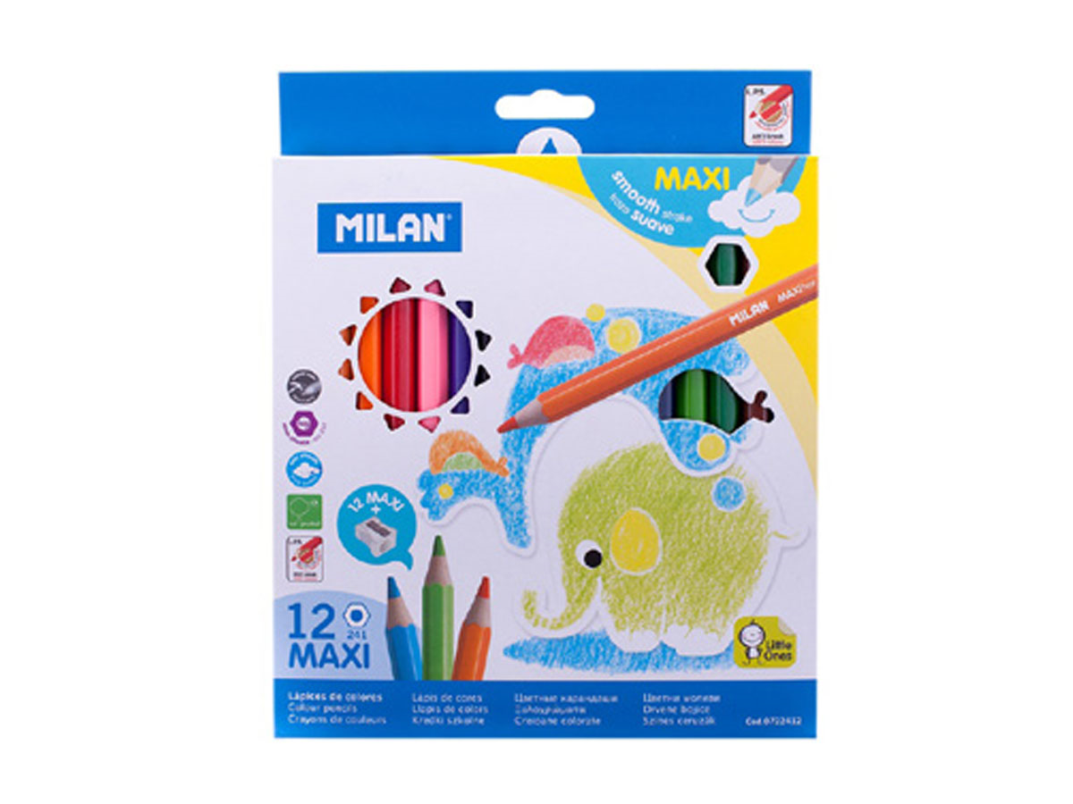 Fairco WRI0735 Milan Hexagonal 12 Maxi Color Pencils Rubber Touch